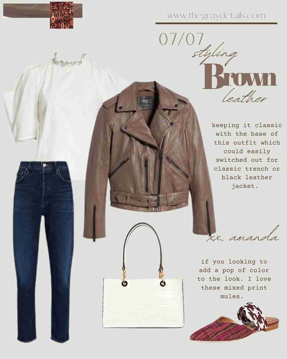 How to Wear a Brown Leather Jacket - the gray details