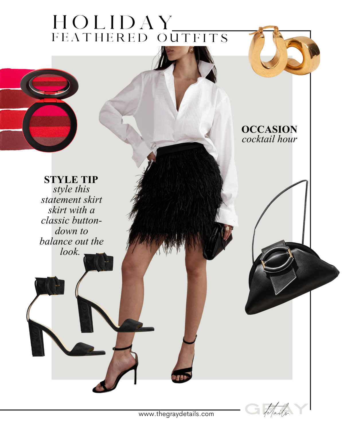 Gorgeous Feather Trim Outfits for a Holiday Party - the gray details