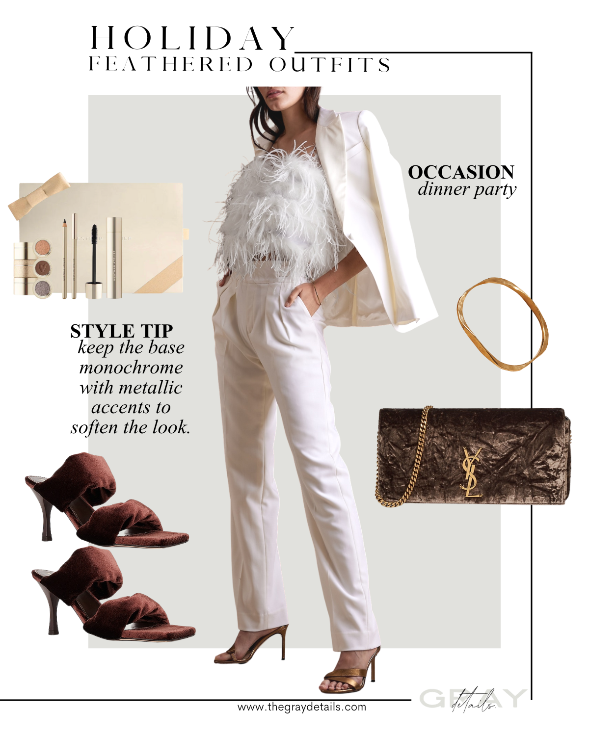 Gorgeous Feather Trim Outfits for a Holiday Party - the gray details
