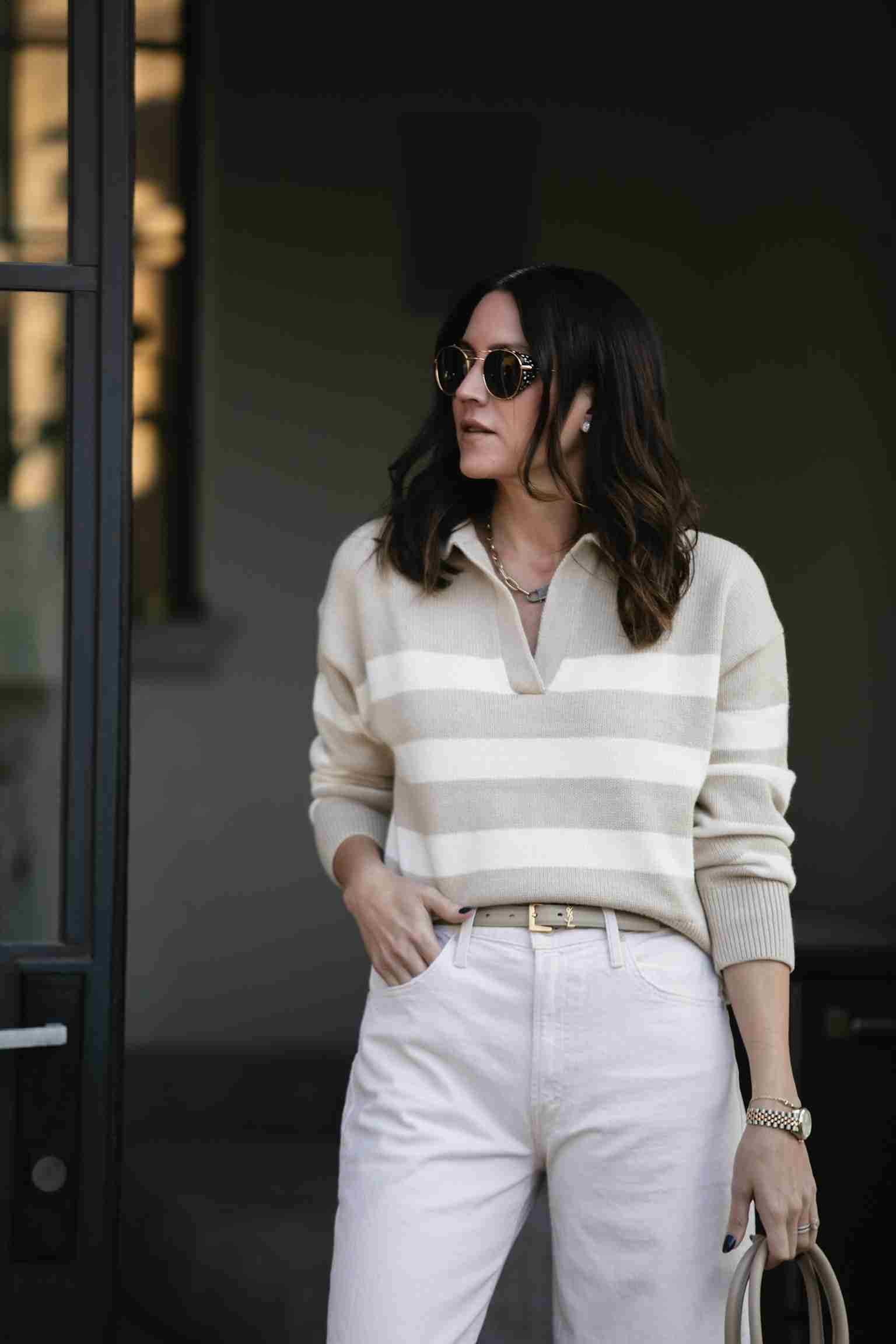 Tan and White outfit ideas - the gray details