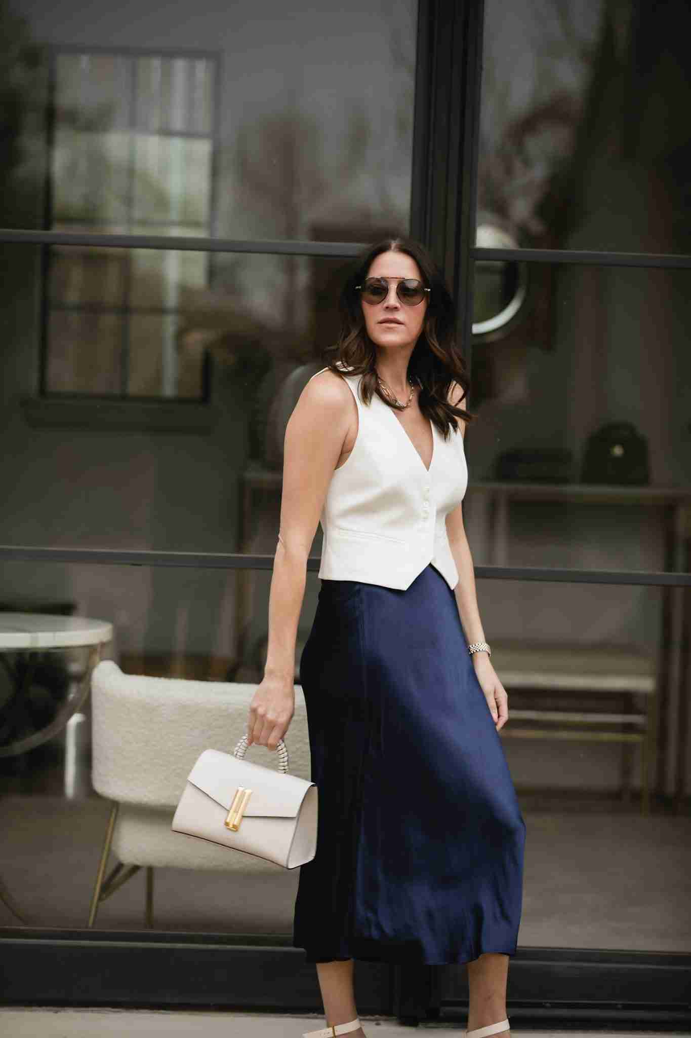 Blue Slip Skirt Outfits - the gray details